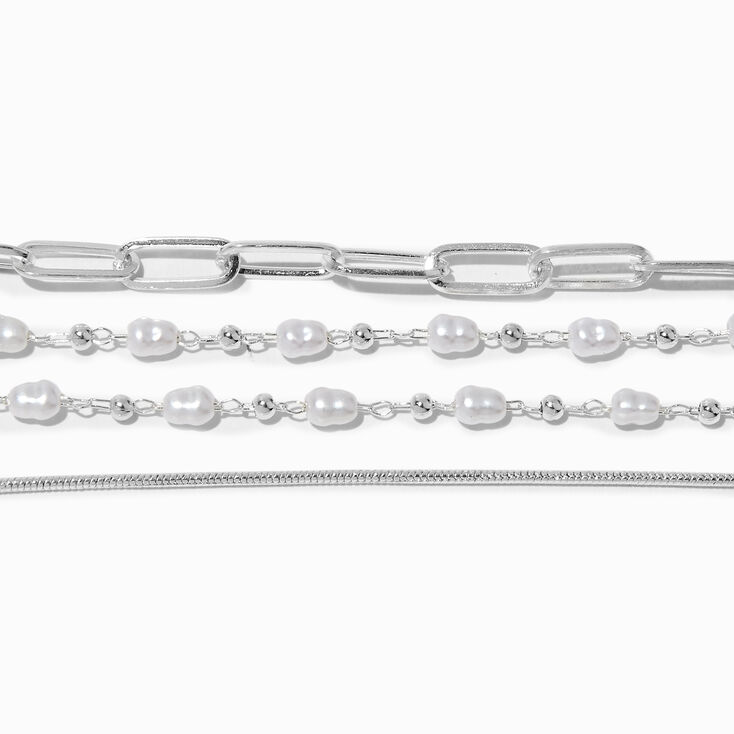 Silver Tone Mixed Chain Pearl Multi Strand Bracelet Icing Us