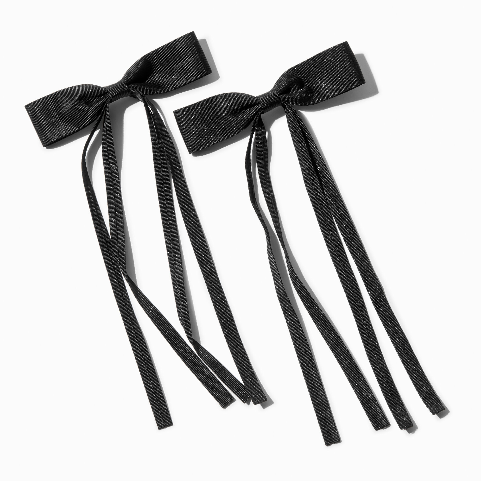 Black Grosgrain Ribbon Long Tail Hair Bow Clips 2 Pack Icing US